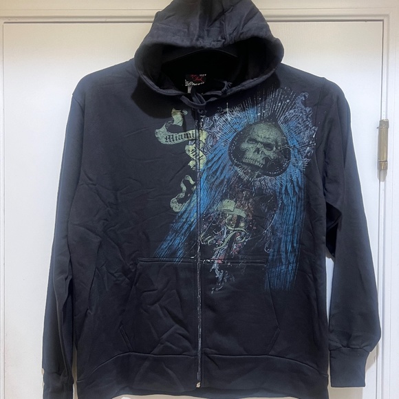Miami Ink | Shirts | Miami Ink Vintage Zip Up Hoodie Black Color Light ...